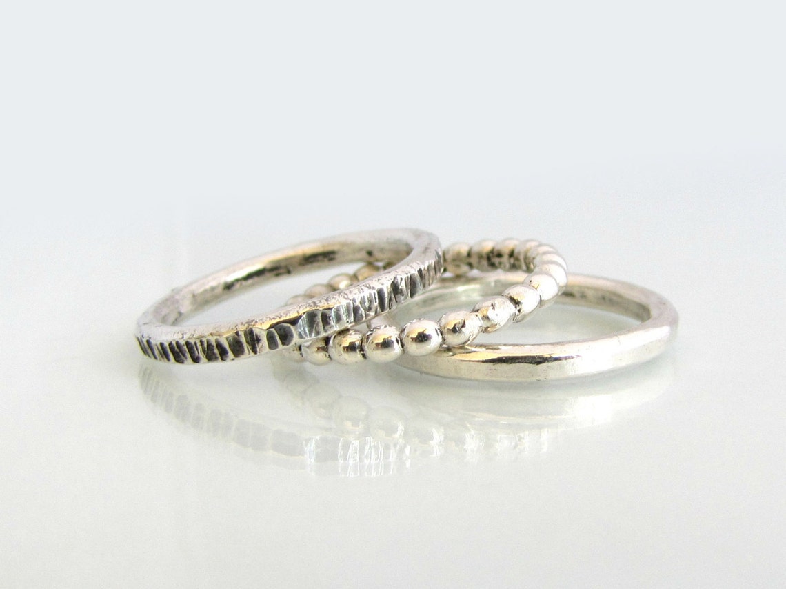 Silver Band, Set of 3 Stacking Rings, 3rd Anniversary Gift, Silver ...