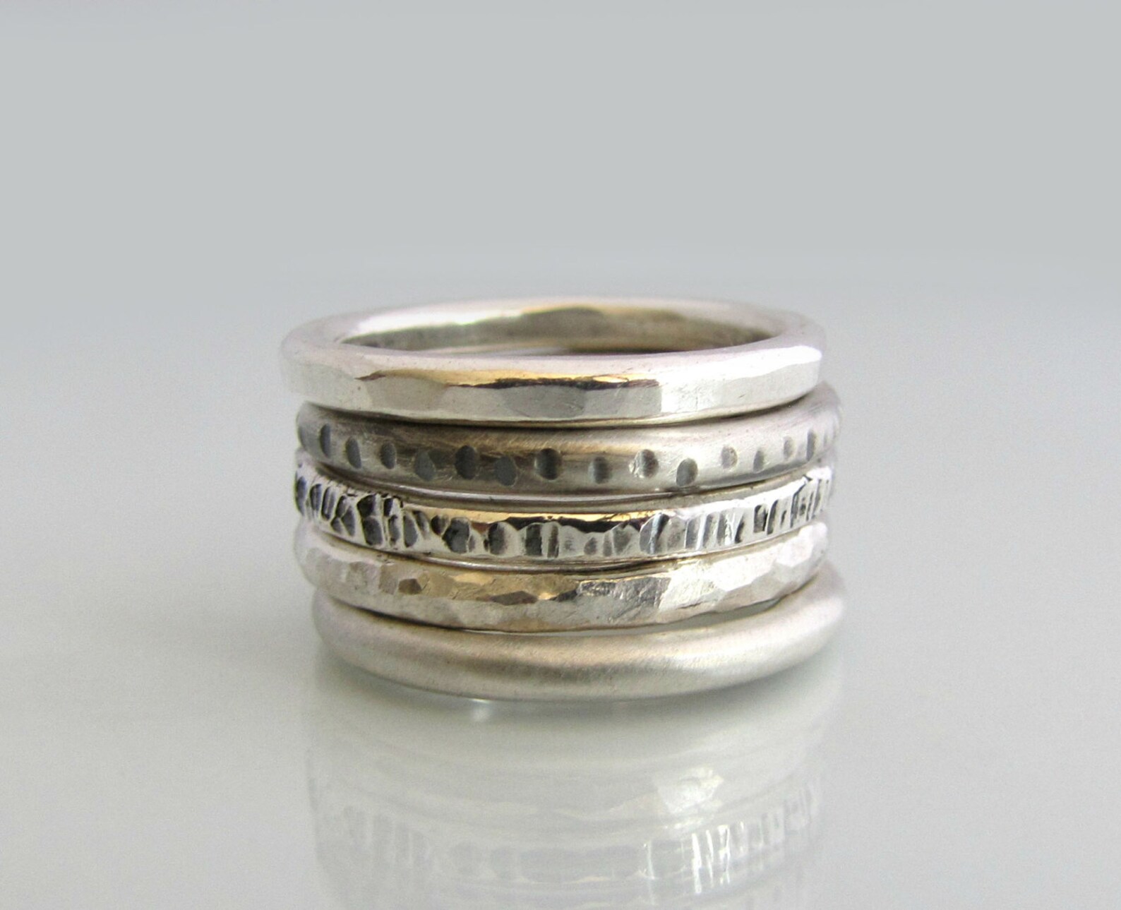 Silver Stackable Rings, Set of 5 Stacking Rings, Silver Rings Women ...