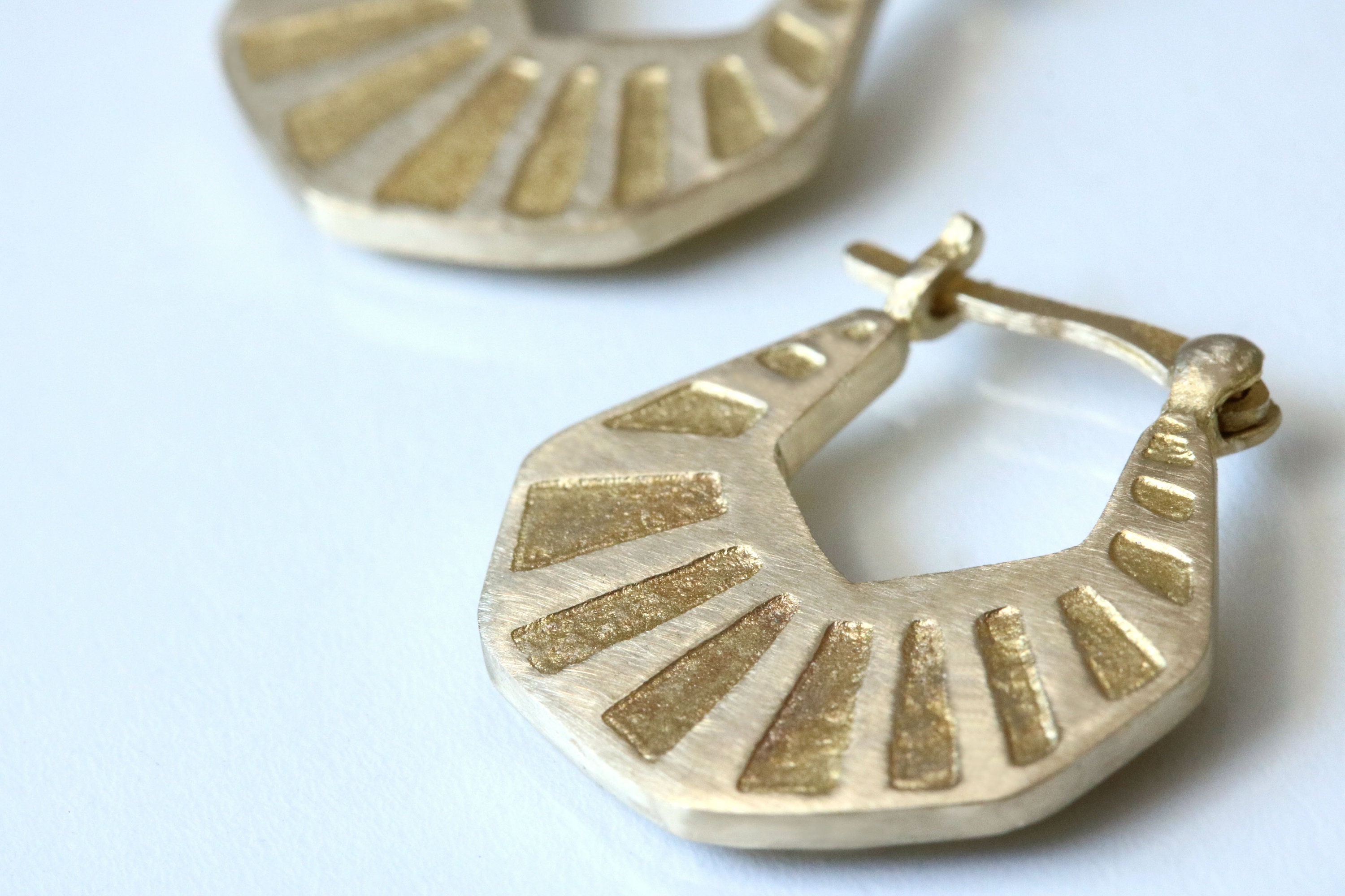 14K Gold Geometric Earrings 14K Gold Earrings Hoop Earrings - Etsy