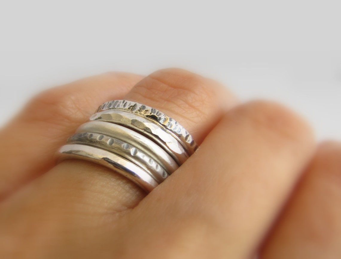 Silver Stackable Rings, Set of 5 Stacking Rings, Silver Rings Women ...