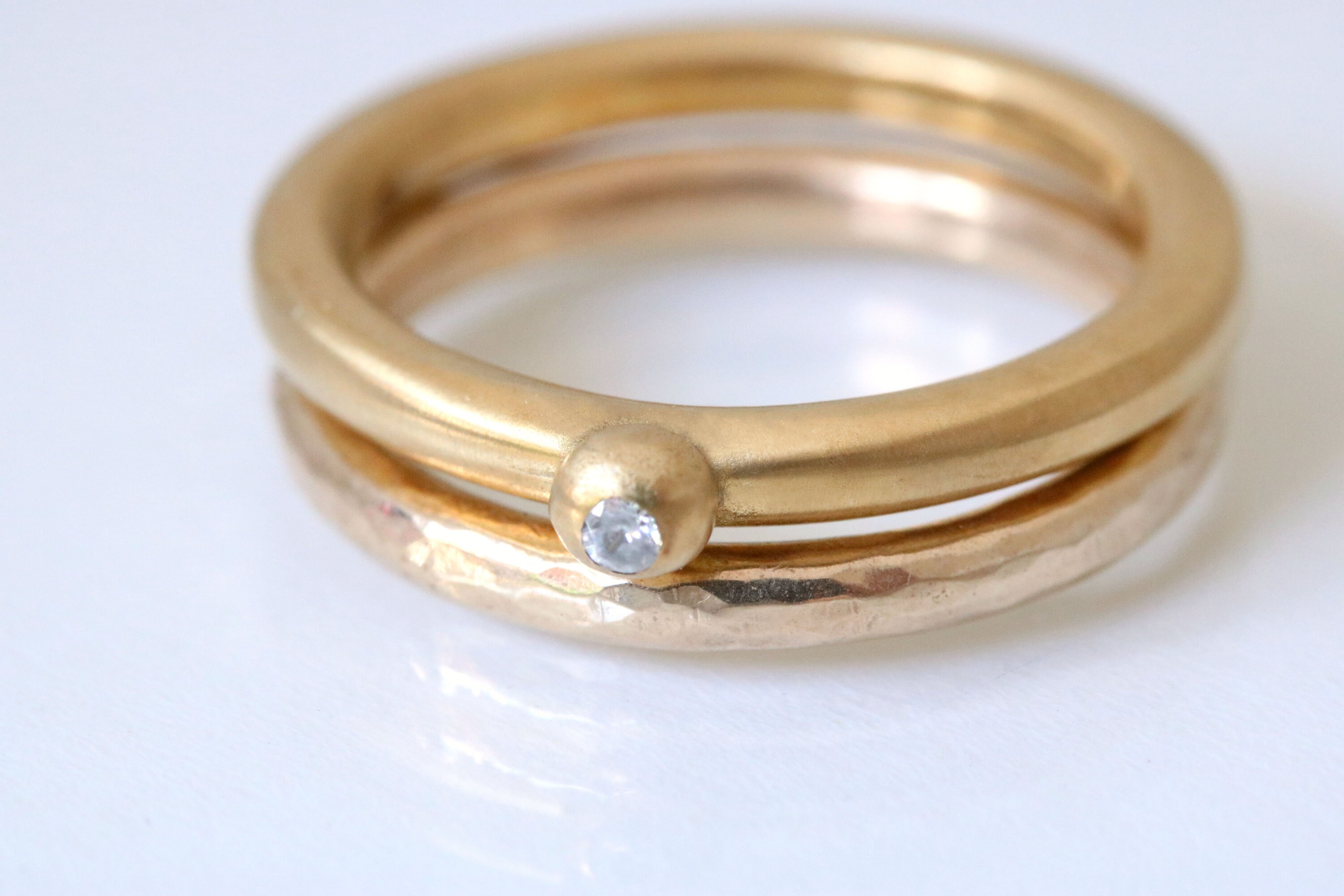 Wedding Rings Sets, Set of 2 Gold Rings, Hammered Wedding Ring Set ...