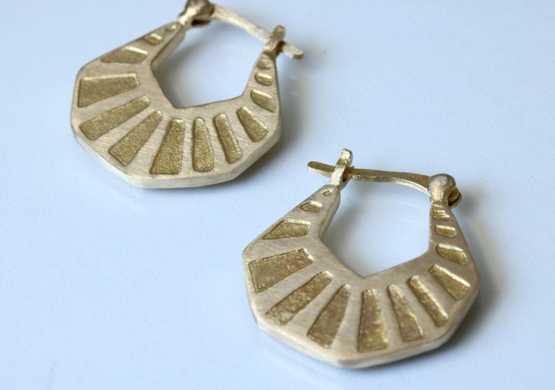 14K Gold Geometric Earrings, 14K Gold Earrings, Hoop Earrings, Modern ...