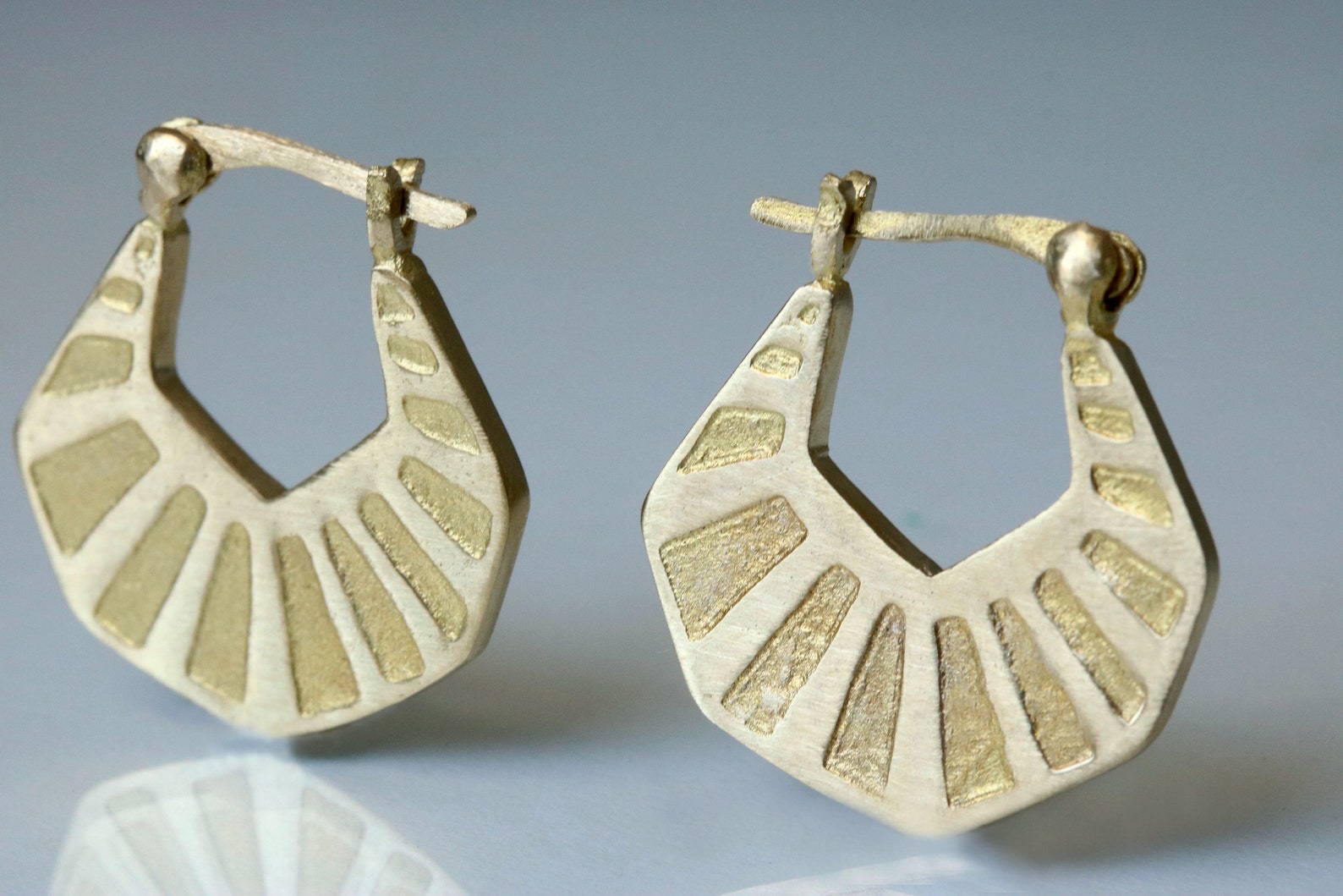 14K Gold Geometric Earrings, 14K Gold Earrings, Hoop Earrings, Modern ...