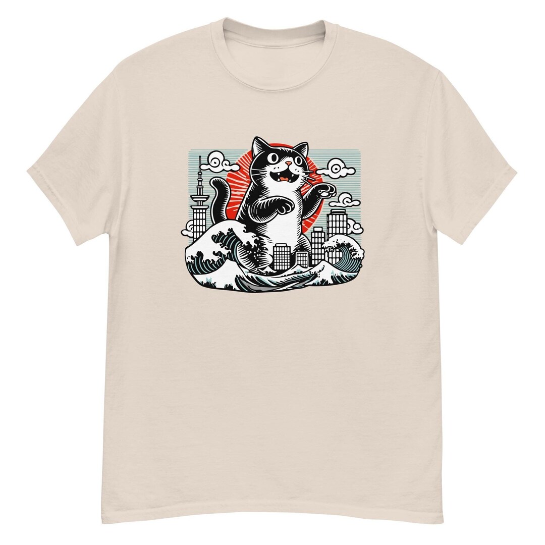 Catzilla Cat T-shirt – Japanese Art Tee - Funny Retro Kitten Design ...