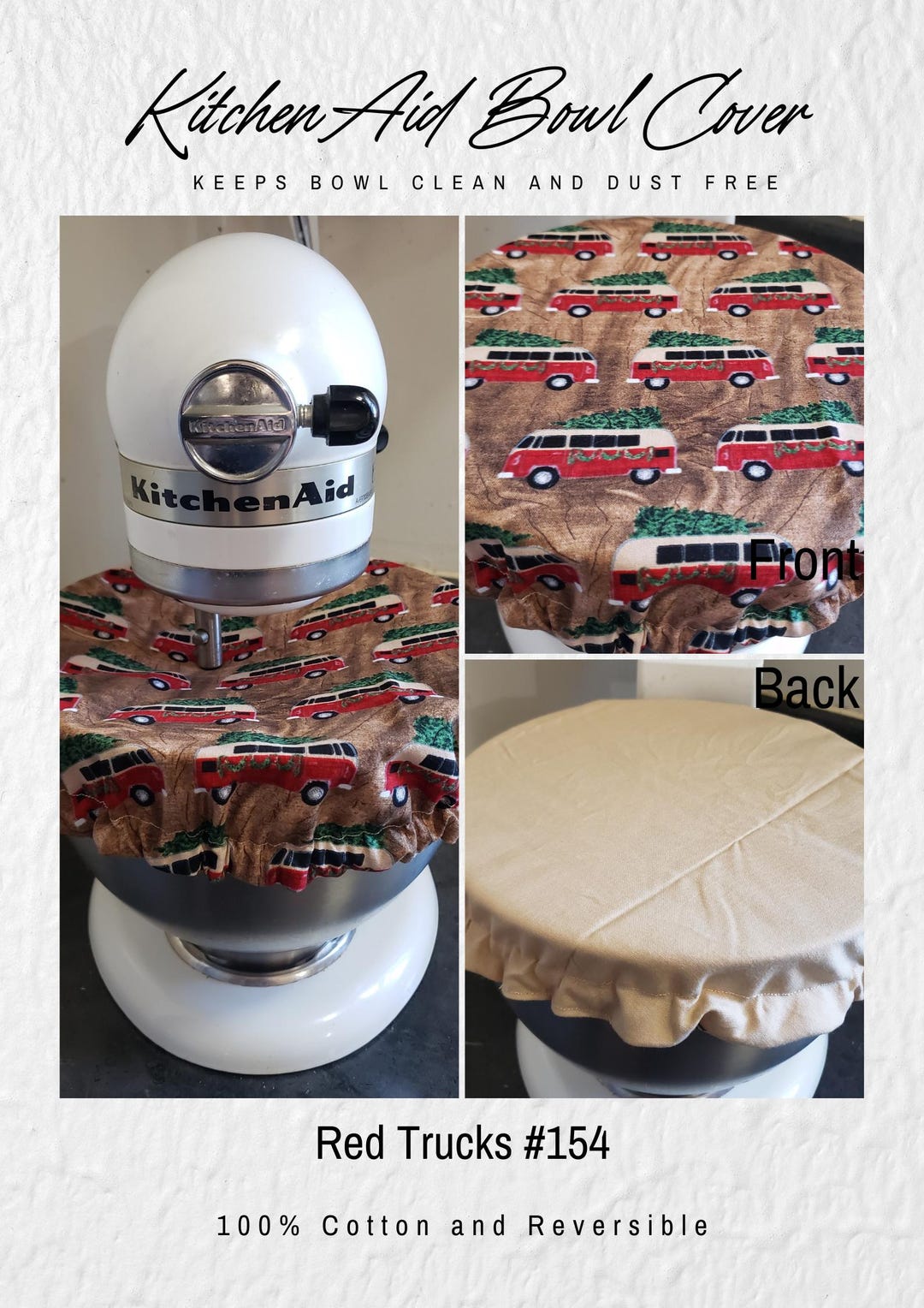 Red Trucks Bowl Cover for Kitchenaid and Stand Mixers (fabric Cover ...