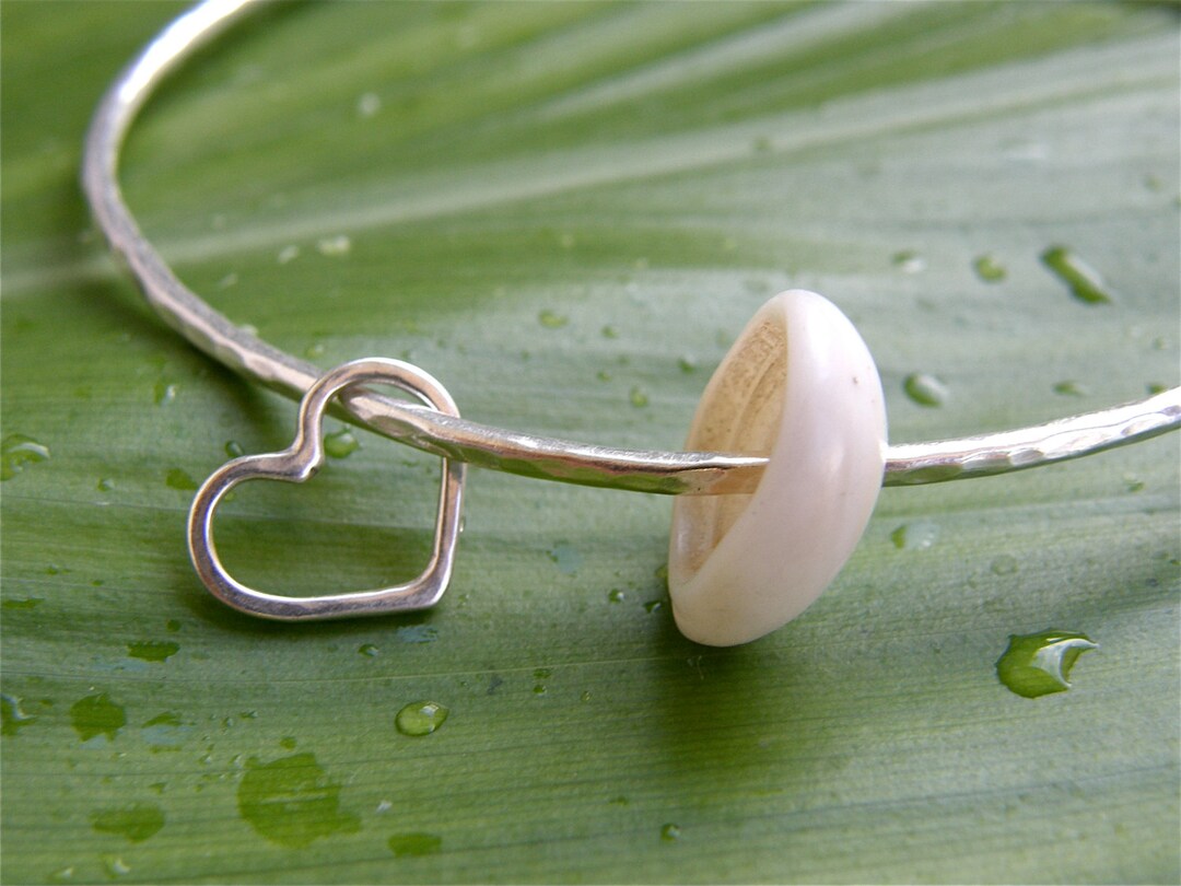 PUKA SHELL Bangle W/ Heart Charm - Etsy