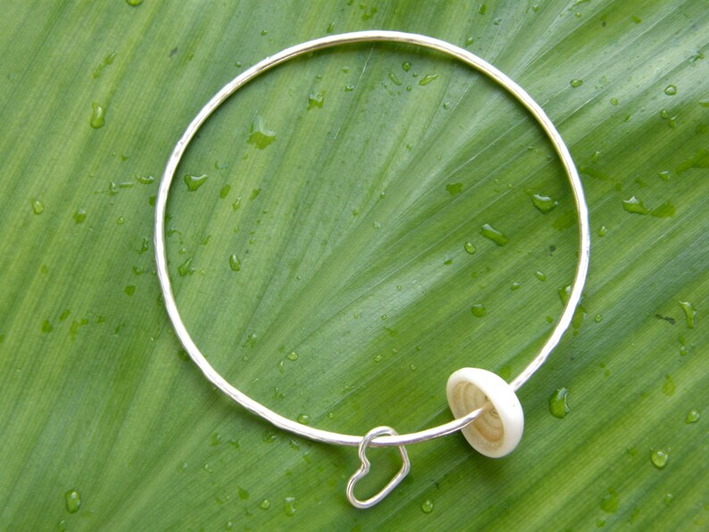 PUKA SHELL Bangle w/ Heart Charm | Etsy