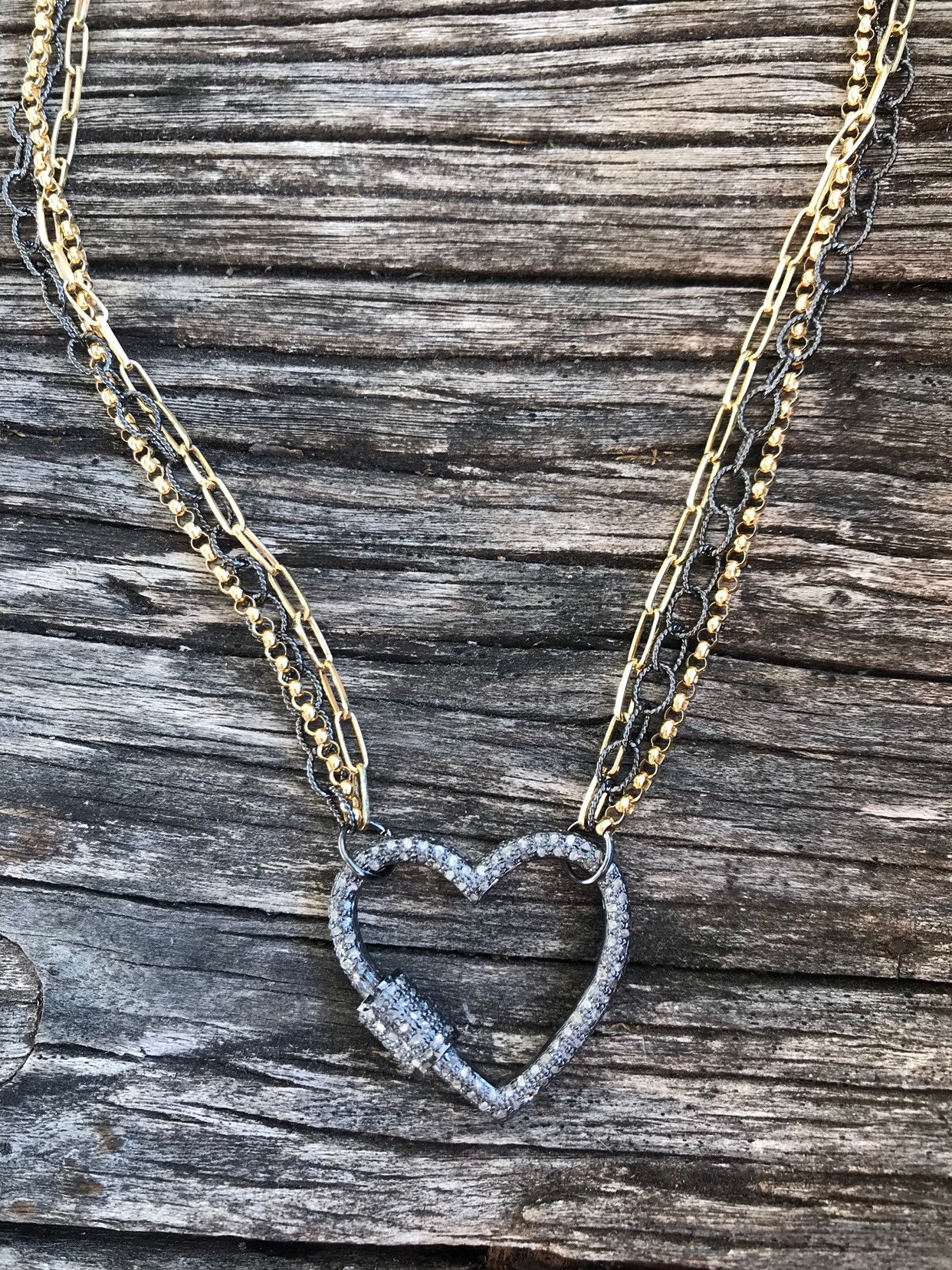 Multi Strand Chain Necklace With Pave Diamond Heart Clasp - Etsy