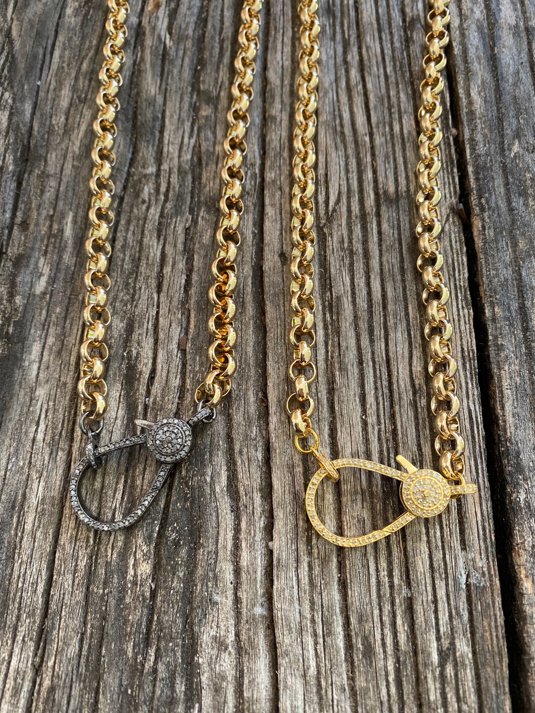 Chunky Gold Rolo Chain Necklace With Pave Diamond Clasp - Etsy