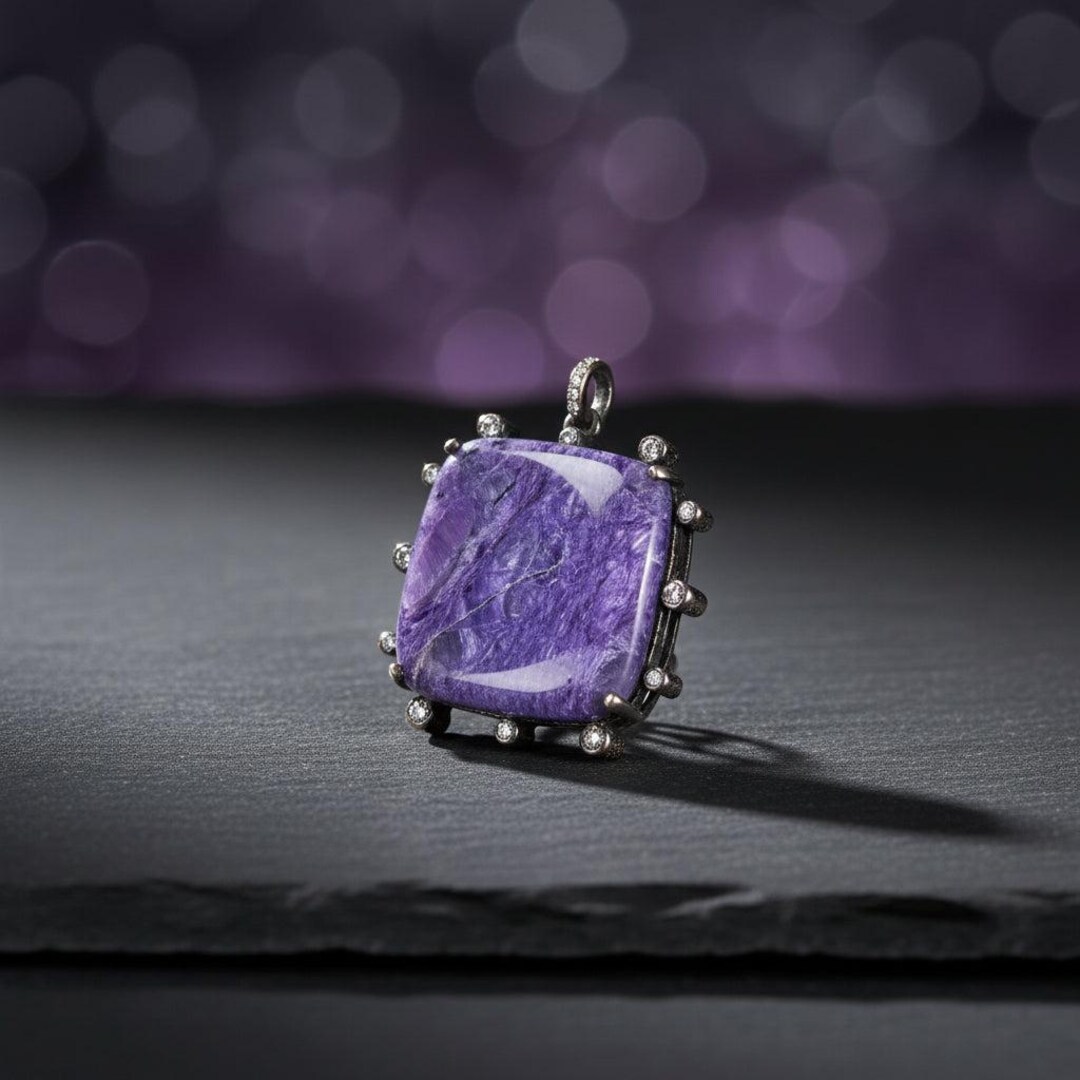 Charoite Square, Necklace, Sterling Silver, Handmade Fine Jewelry Gift ...
