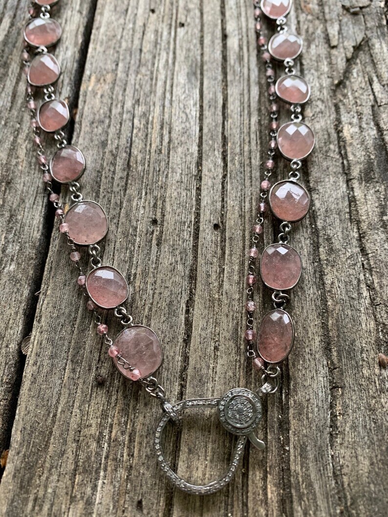 Strawberry Quartz With Matching Chain Necklace. Pave Diamond - Etsy