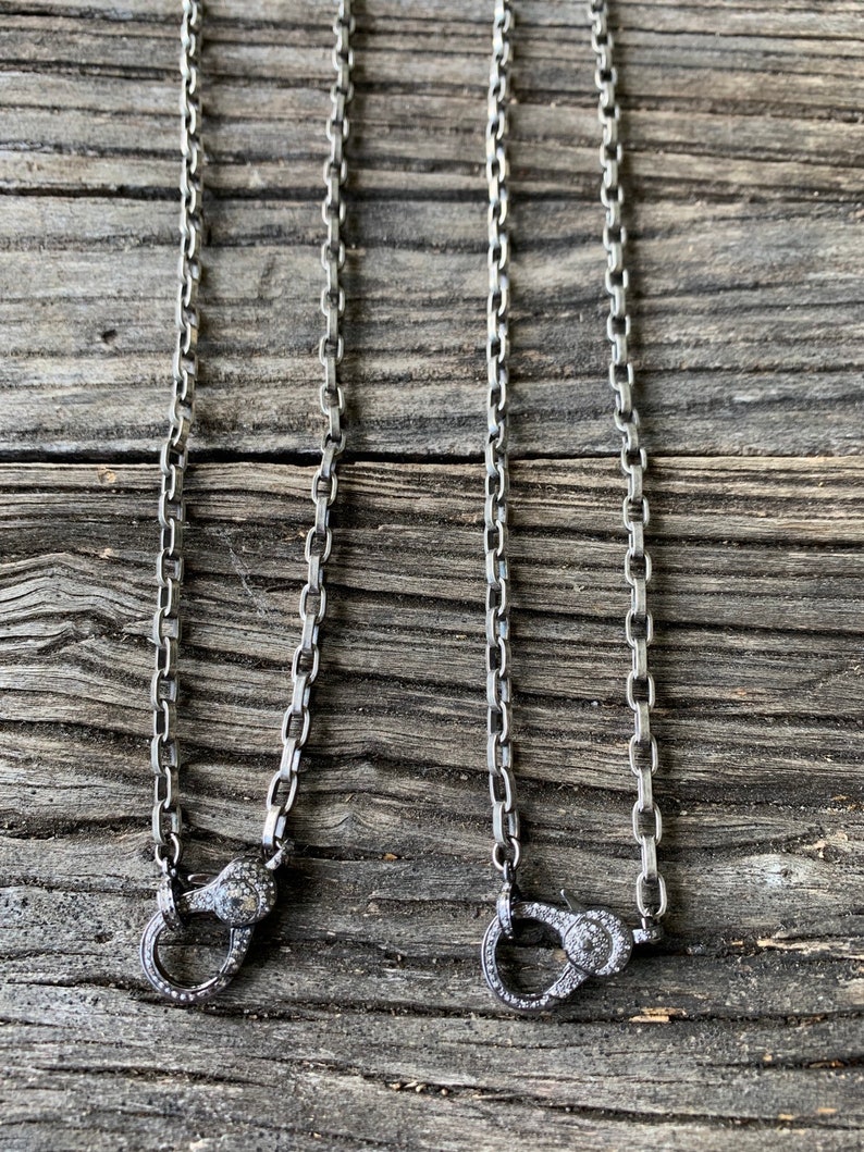 Sterling Silver Thin Square Chain Necklace With Pave Diamond - Etsy