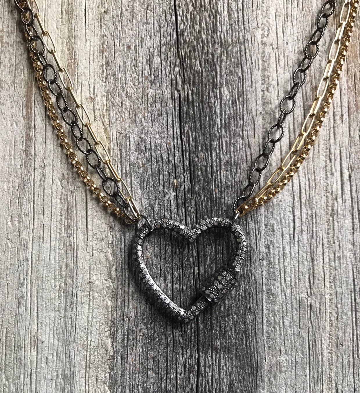 Multi Strand Chain Necklace With Pave Diamond Heart Clasp | Etsy