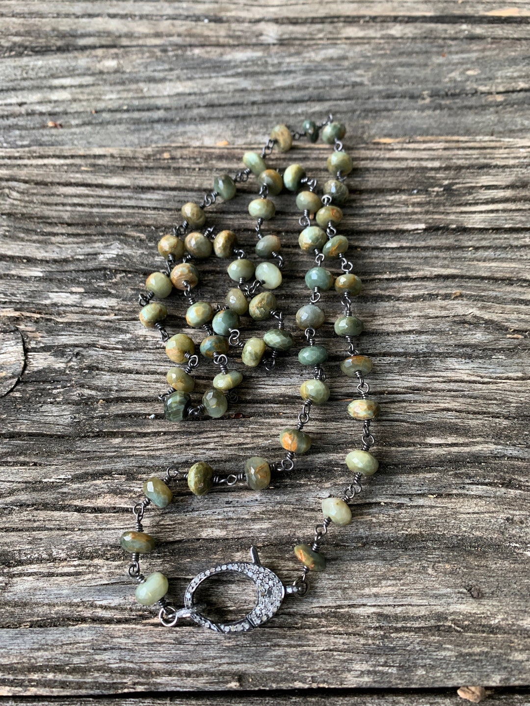 Silverite Cats Eye Beaded Necklace With Pave Diamond Clasp - Etsy