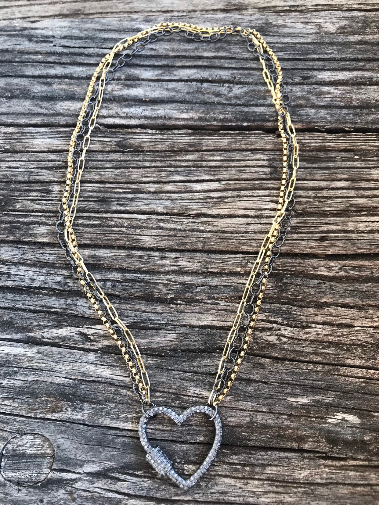 Multi Strand Chain Necklace With Pave Diamond Heart Clasp - Etsy