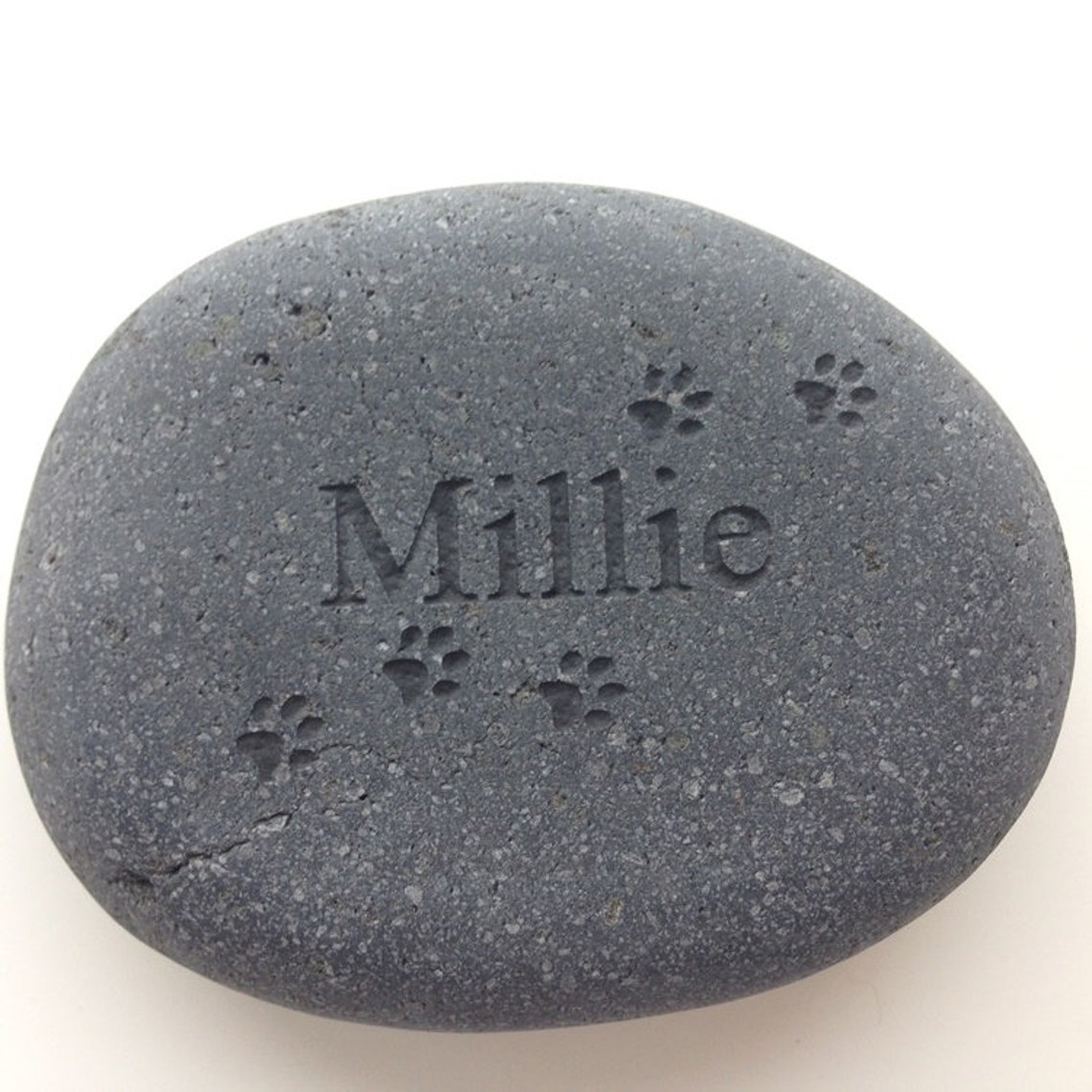 Your Pet's Name Engraved in Gray Stone With Black Dog - Etsy