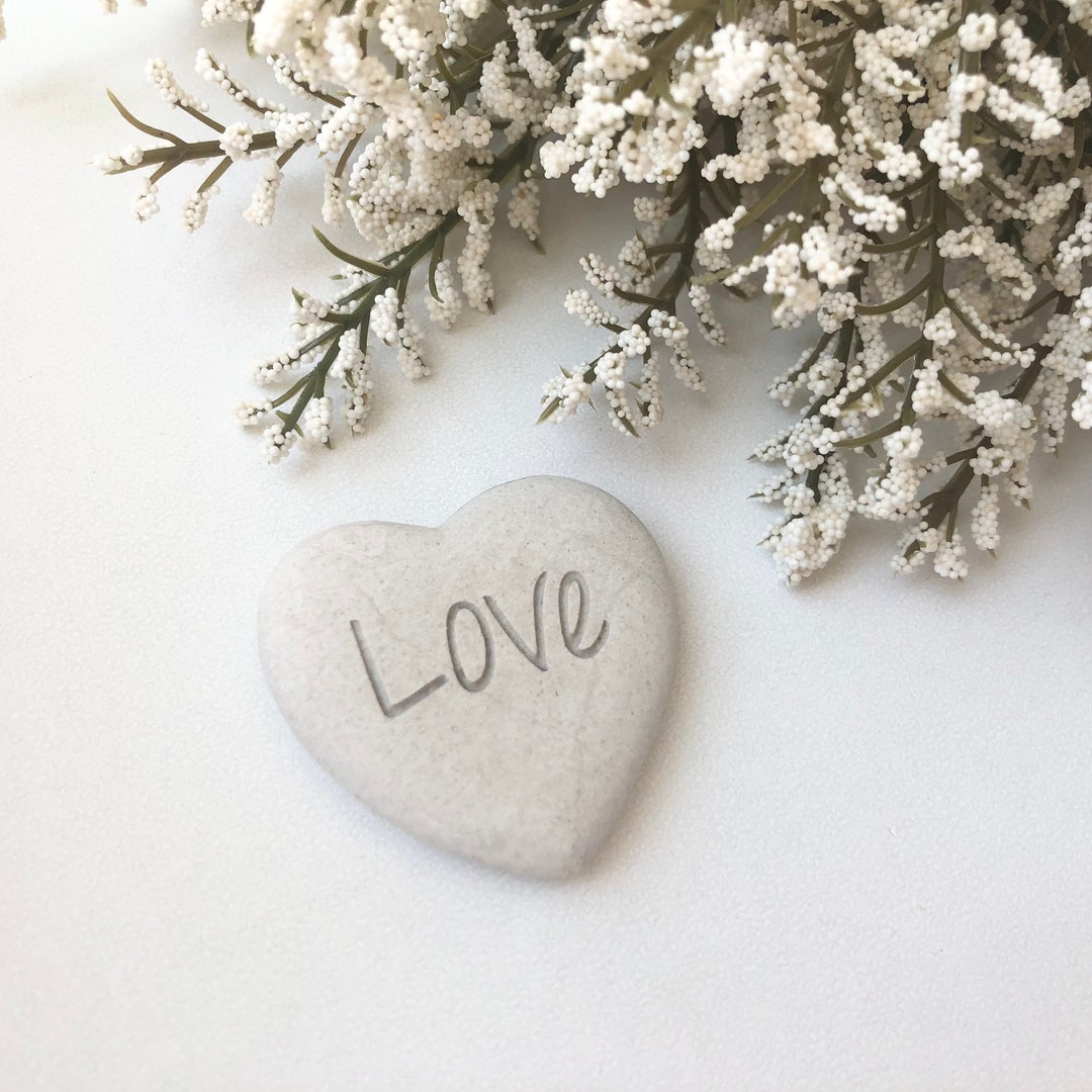 Love Stone, Engraved Heart Shaped Rock - 100% Natural Pocket Stone, 1.5 ...