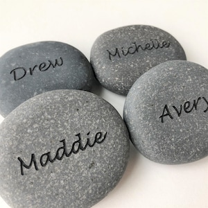 Name Stones in Gray With Black, Great Family Gifts. Custom Engraved ...