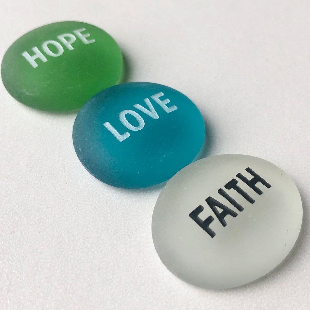 Set of Faith, Hope, Love Inspirational Etched Engraved Glass Stones ...