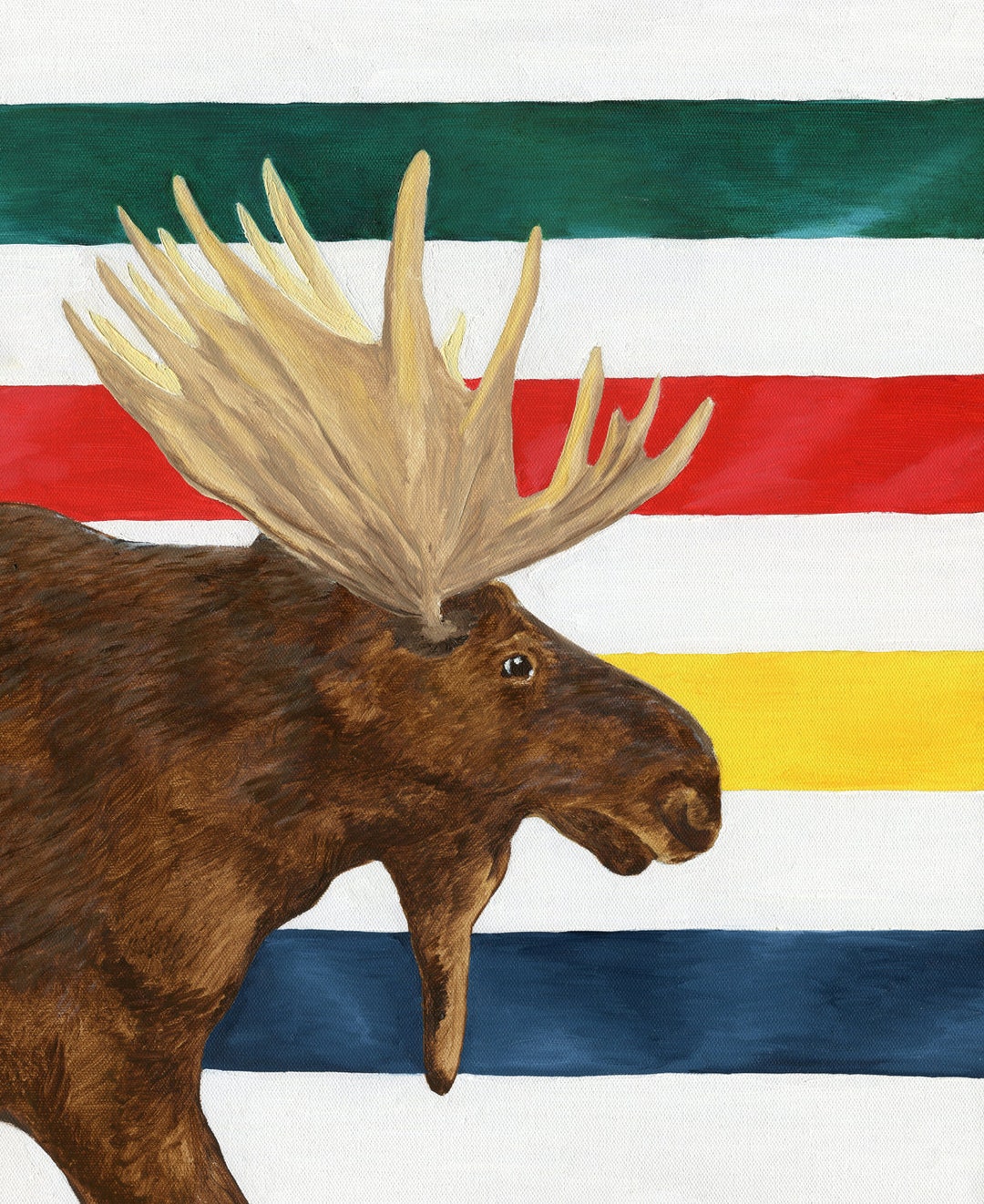 In Stitches (7"x9" Print). Moose Side Profile Against a Background of ...