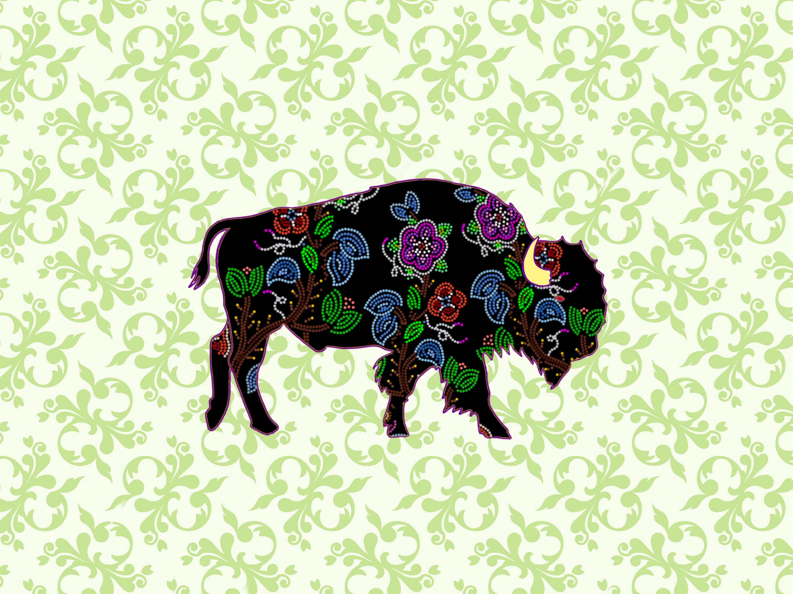 Bison - Metis Beadwork-inspired Art Print Indigenous Animal Canada - Etsy