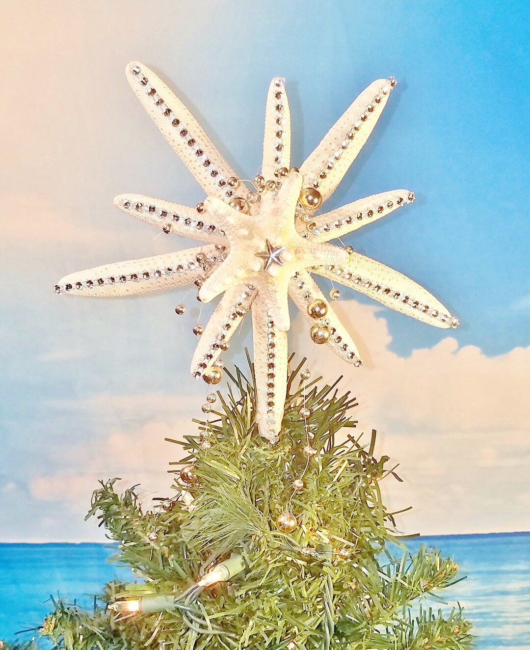 STARFISH Tree Topper, Beach Tree, Christmas Tree, Wedding FAIRY LIGHTS ...