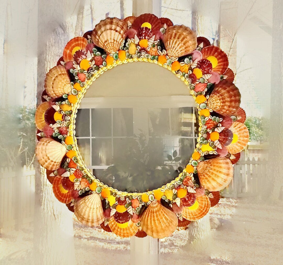 Large MIRROR SCALLOP Seashell BEACH Decorative Coastal Living Dining ...