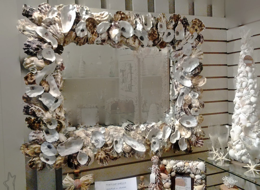 Large MIRROR OYSTER SEASHELL Coastal Beach Living Dining Room Hall Wall ...