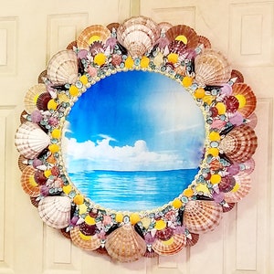 Large MIRROR SCALLOP Seashell BEACH Decorative Coastal Living Dining ...