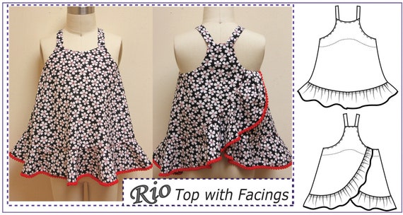 Girl's Wrap-back Top Pdf Sewing Pattern Rio Top and Dress | Etsy UK