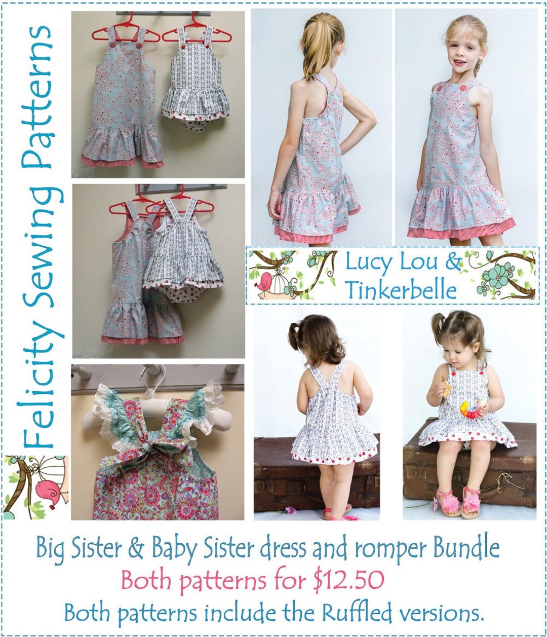 TWO Pattern Bundle Deal! Girls DRESS & ROMPER Patterns Big Sister and ...