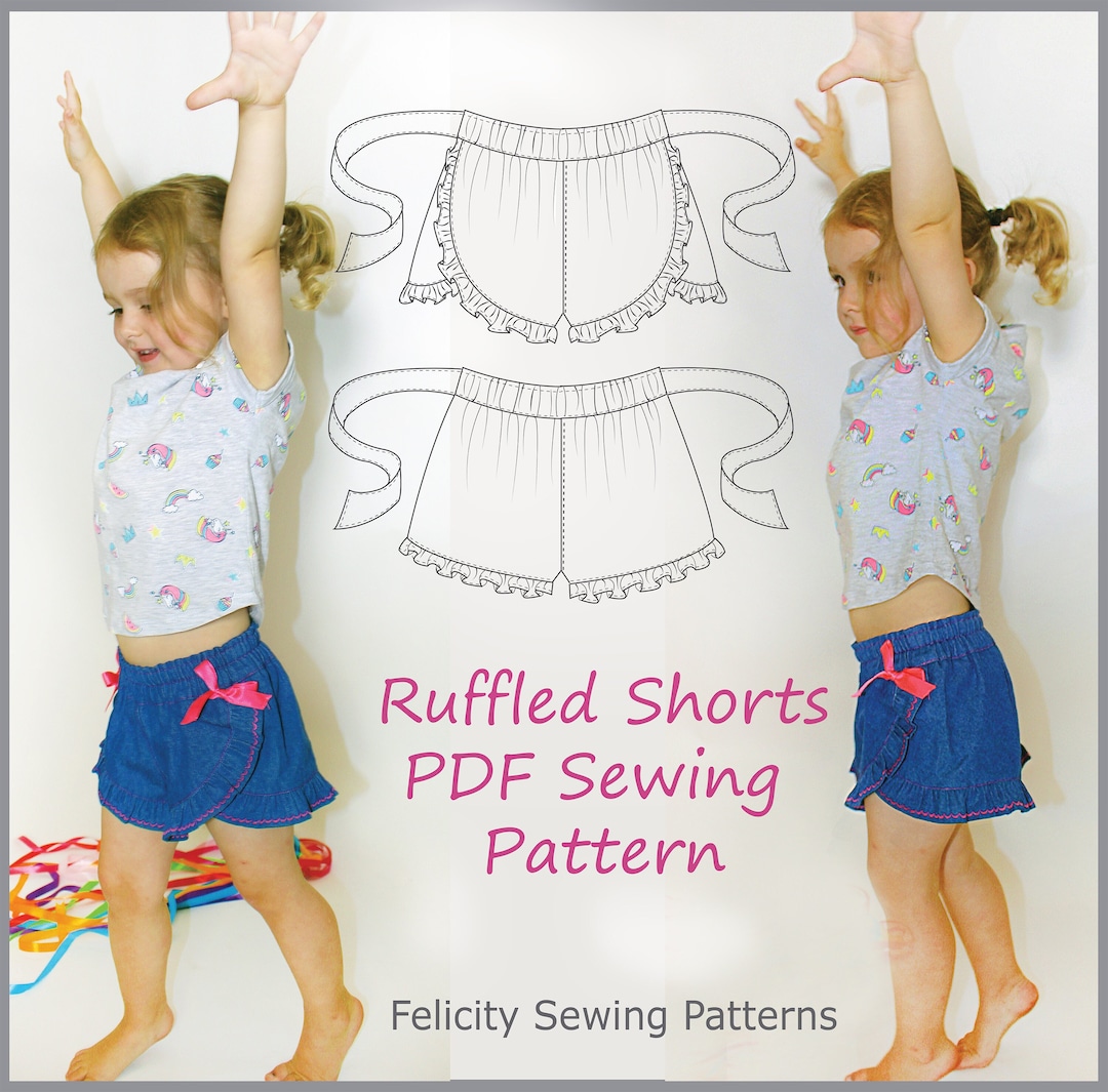 Girl's Ruffled Shorts Sewing Pattern, Ruffled Shorts Pdf Sewing Pattern ...