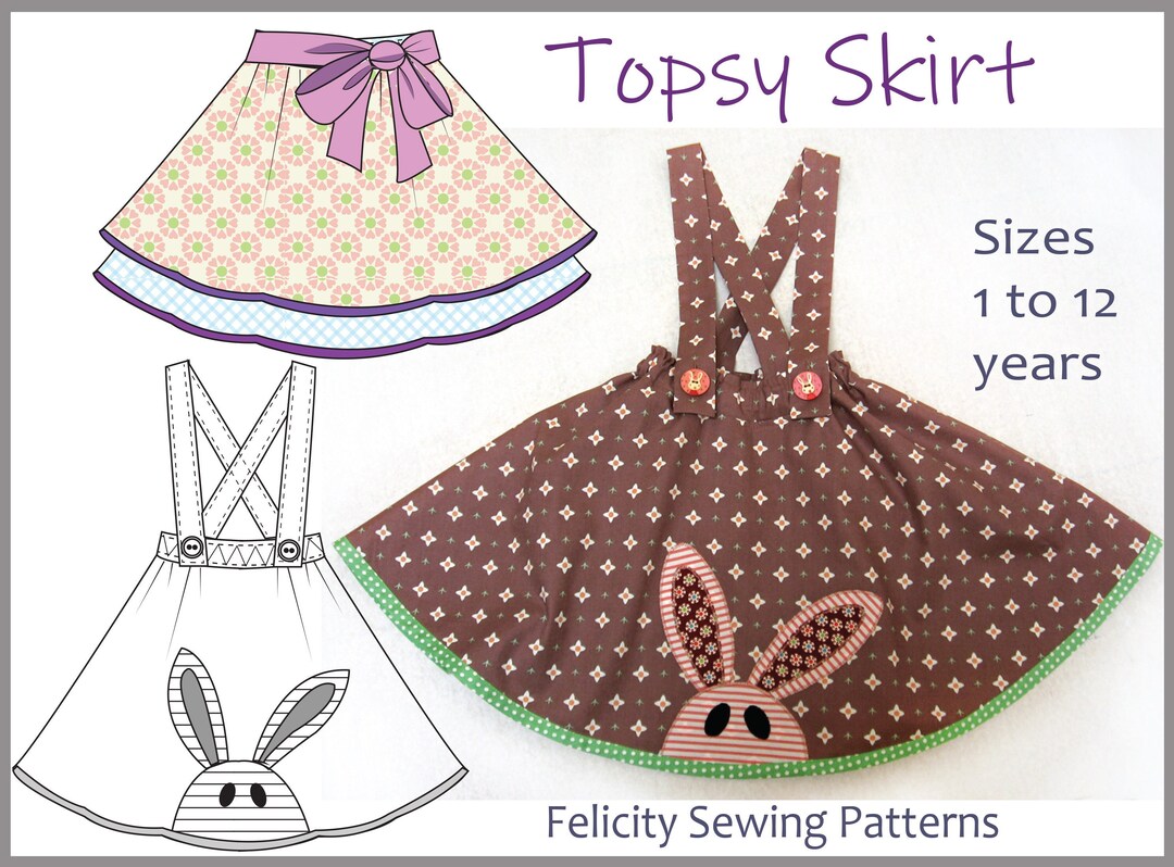 Girls Flared Skirt Pdf Sewing Pattern, Topsy Skirt Sizes 1 to 12 Years ...