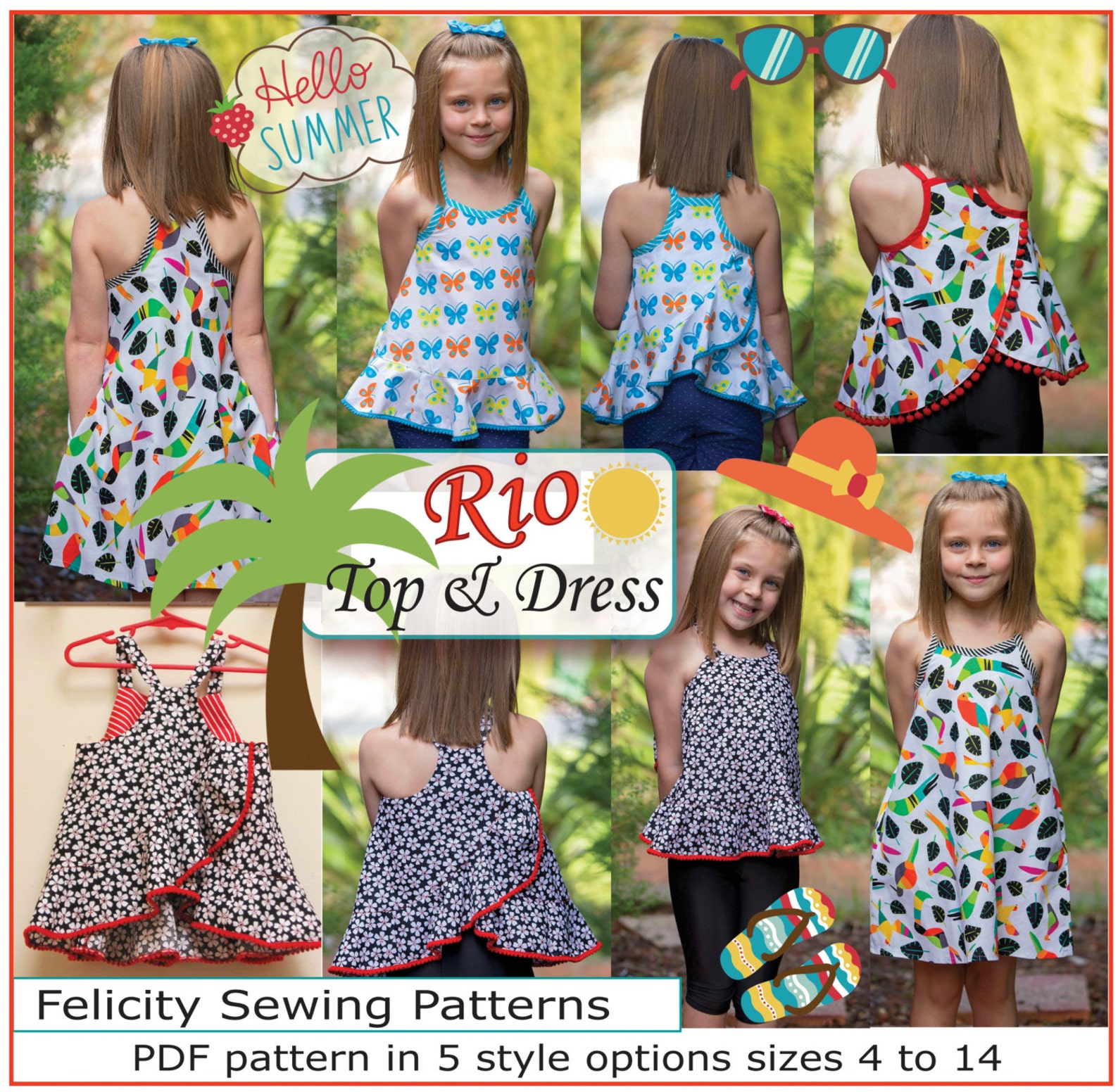 Girl's Wrap-back Top Pdf Sewing Pattern Rio Top and Dress | Etsy UK