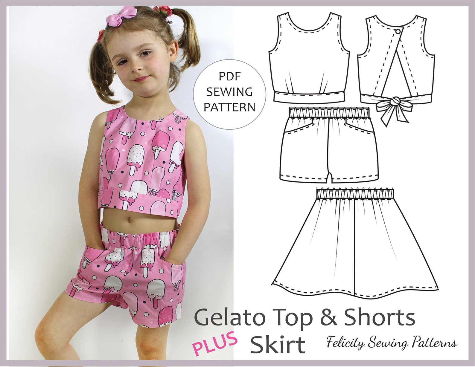 PDF Sewing Pattern for Girls Summer Top Shorts and Skirt. - Etsy Canada