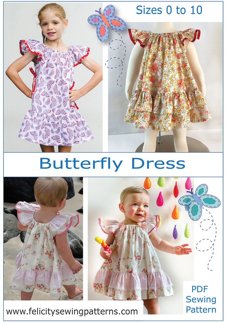 Butterfly Dress PDF Sewing Pattern, Girl's Flutter Sleeve Dress Pattern ...