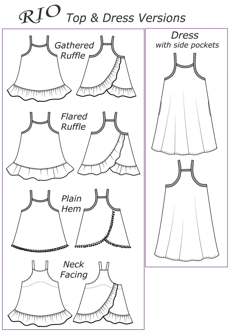 Girl's wrap-back top pdf sewing pattern Rio Top and Dress | Etsy
