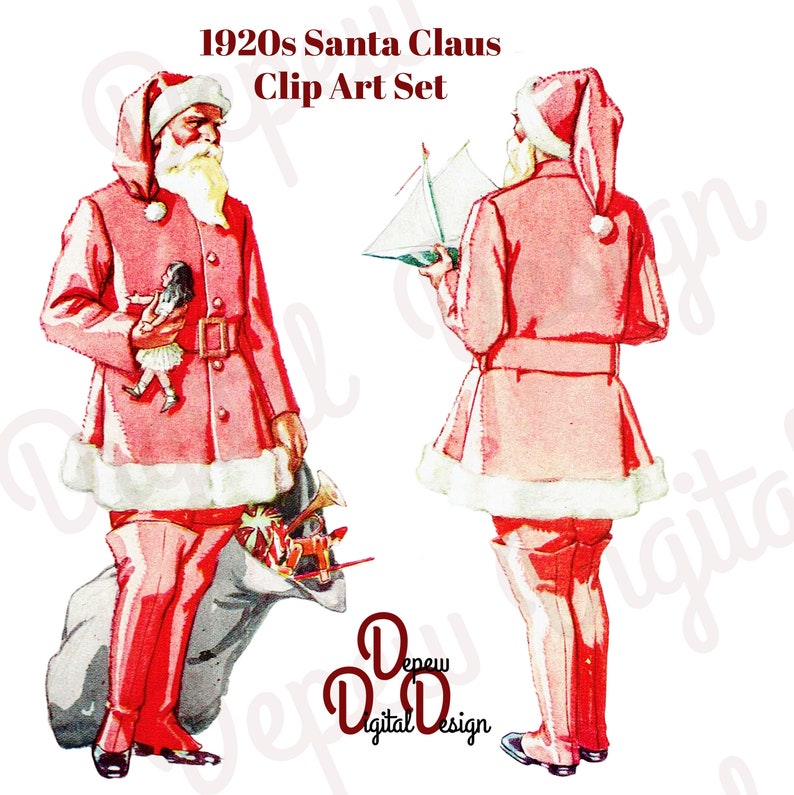 Digital Vintage 1920s Clip Art Christmas Santa Claus Graphic Design ...