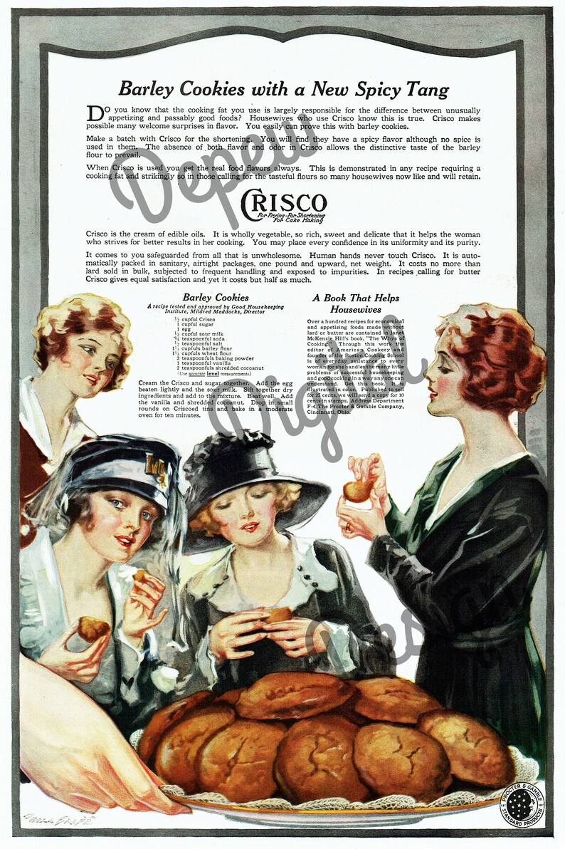 Digital Large Vintage Antique 1910s Crisco Baking Magazine Ad Print at ...