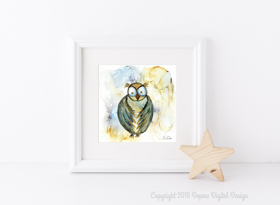 Digital Original Alcohol Ink Art Baby Owl Painting by Anna - Etsy