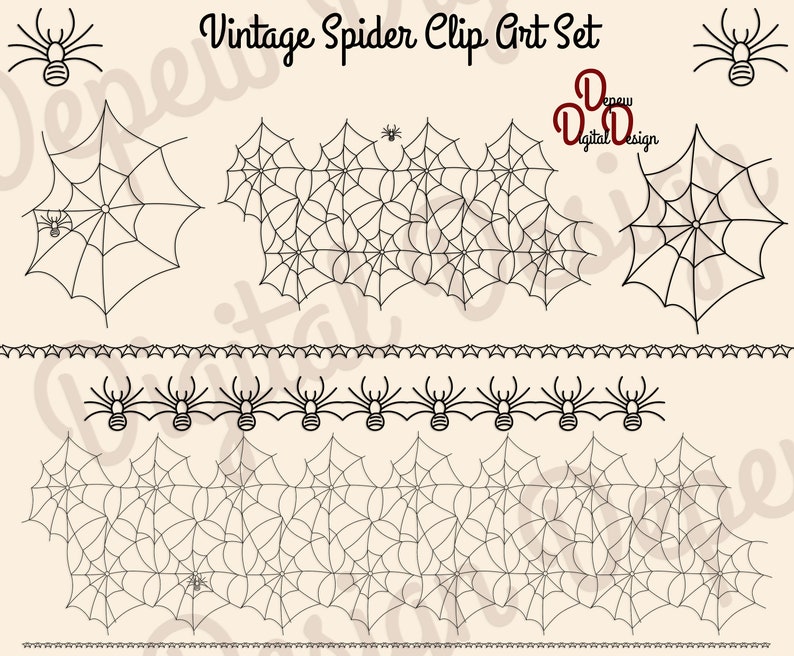 Digital Vintage Spiders and Web Borders Clip Art Collection - Etsy