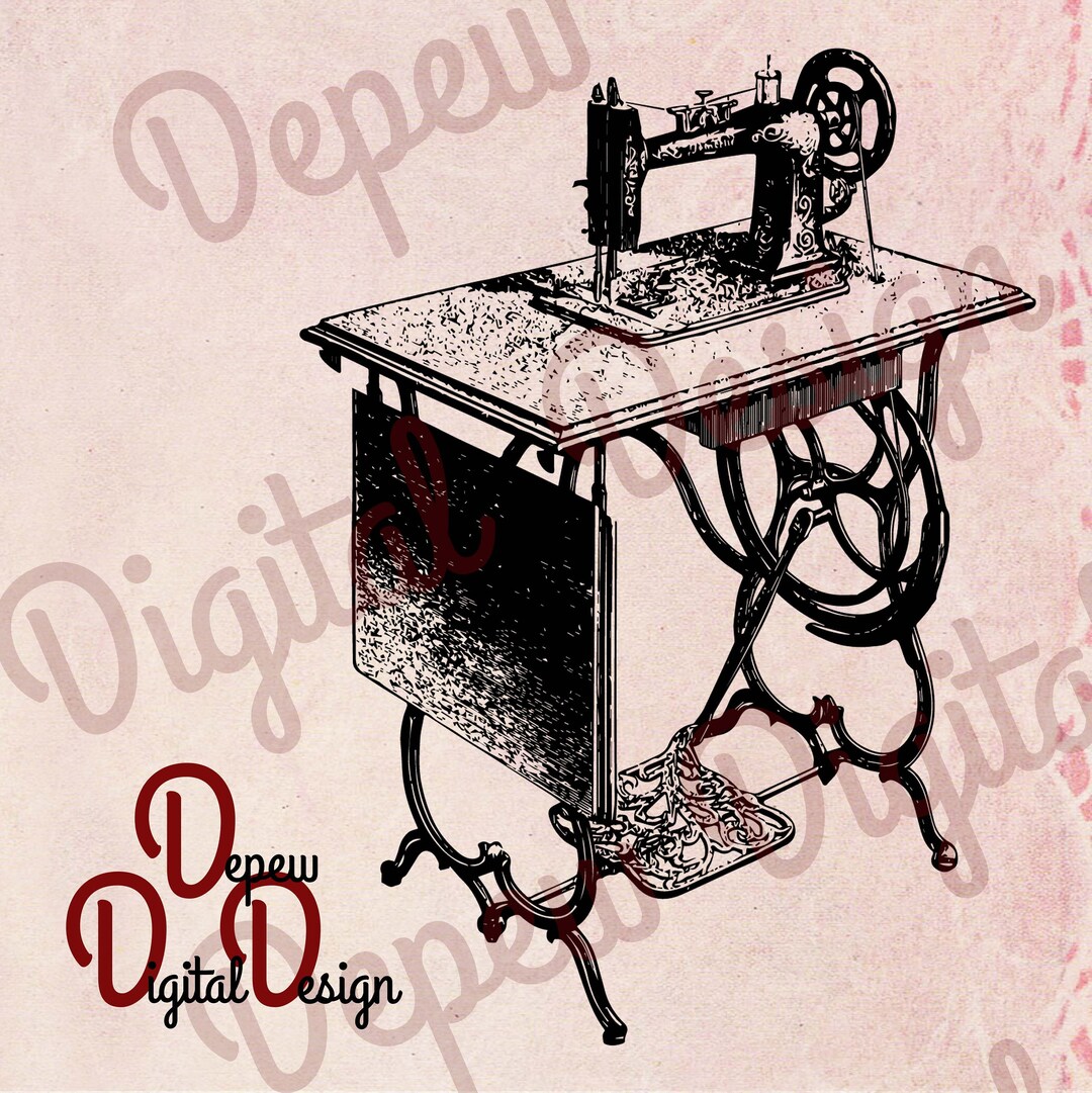 Digital Vintage Antique 1800s Sewing Machine Clip Art Print at Home ...