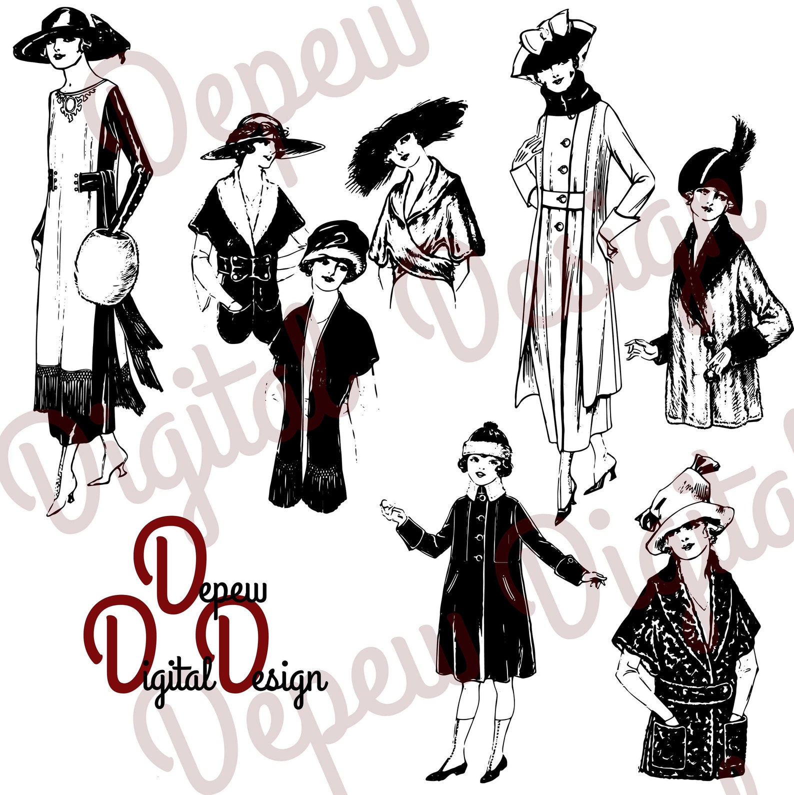 Digital Vintage 1910s Fashionable Models Clip Art WWI 1918 Print at ...