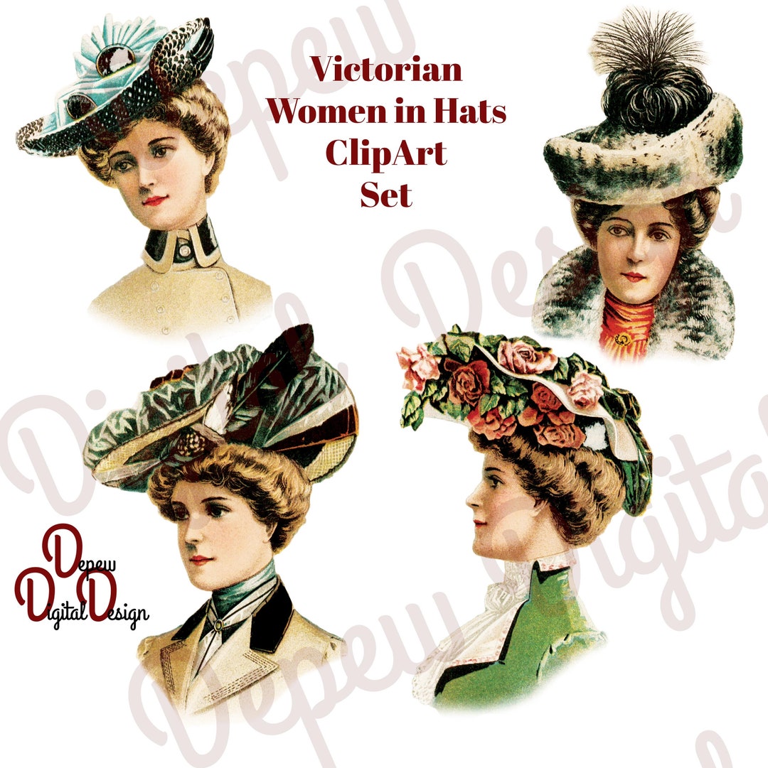 Digital Vintage 1900s Victorian Fashion Women in Hats Models Clip Art ...
