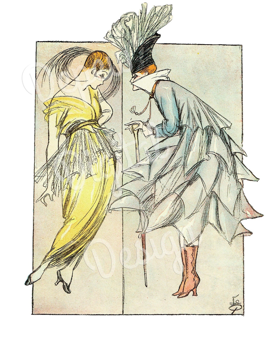 Digital Large Vintage 1910s French WWI Fashion Satire Magazine Page La ...