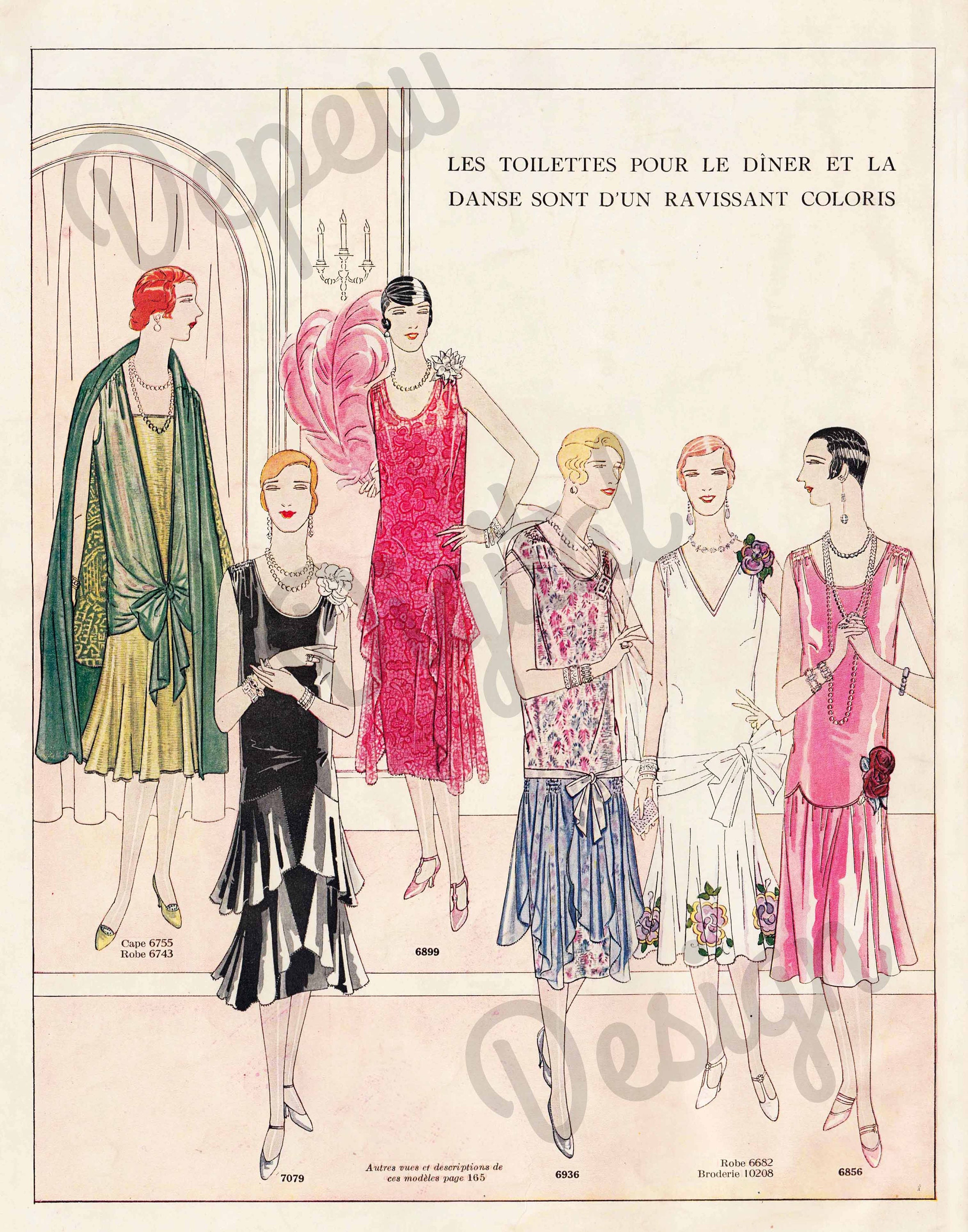 Digital Large Vintage 1920s French Fashion Print Sewing Pattern ...