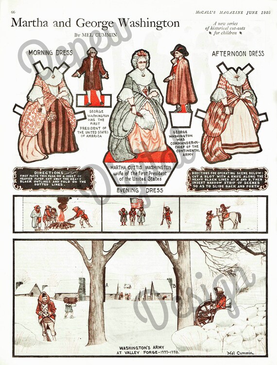 Digital Vintage 1920s Martha & George Washington Paper Dolls | Etsy