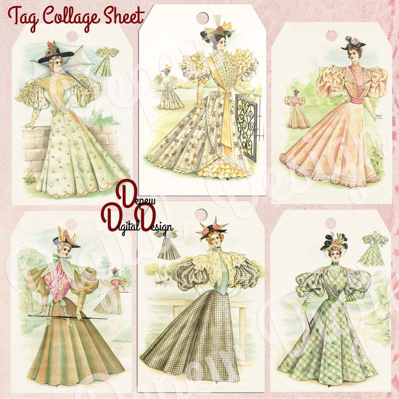 Digital Vintage Antique Victorian Women Gift Tags Collage Sheet Print ...