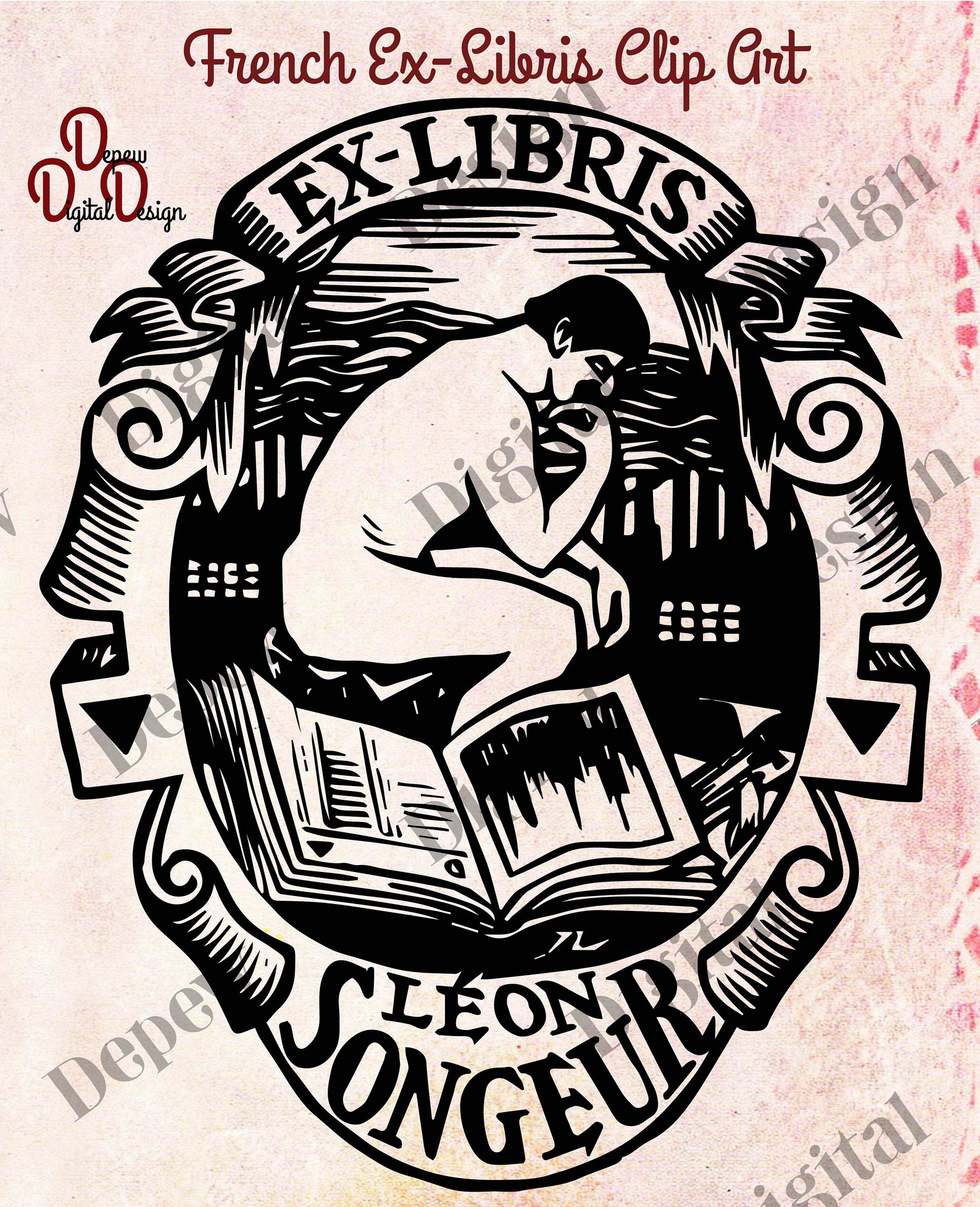 Digital Vintage French Ex Libris Le Penseur Clip Art Print - Etsy