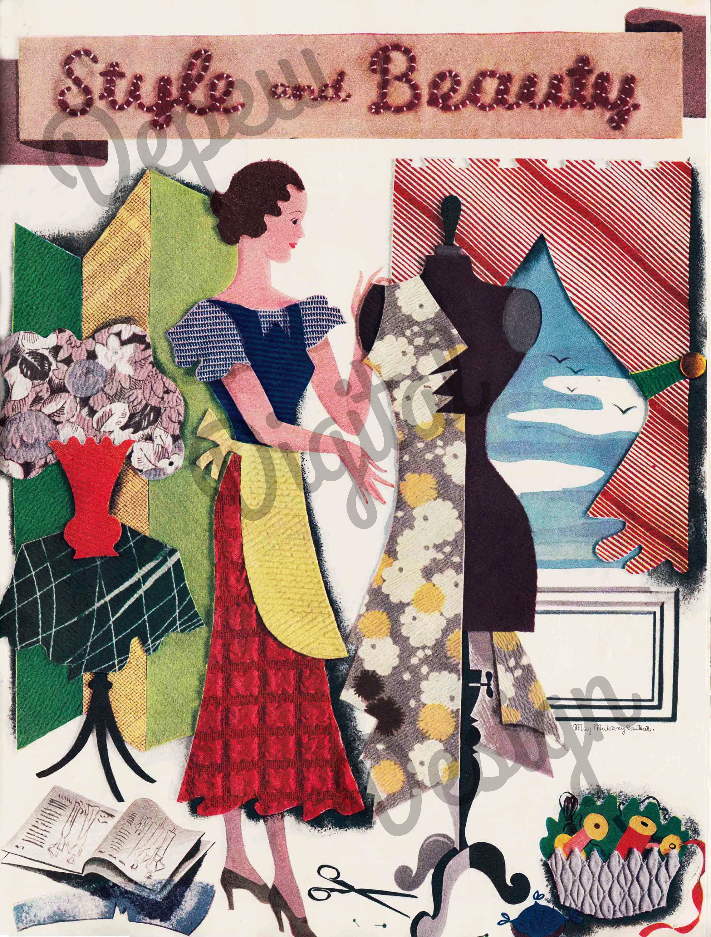 Digital Large Vintage 1930s Style and Beauty Seamstress Dressmaker ...